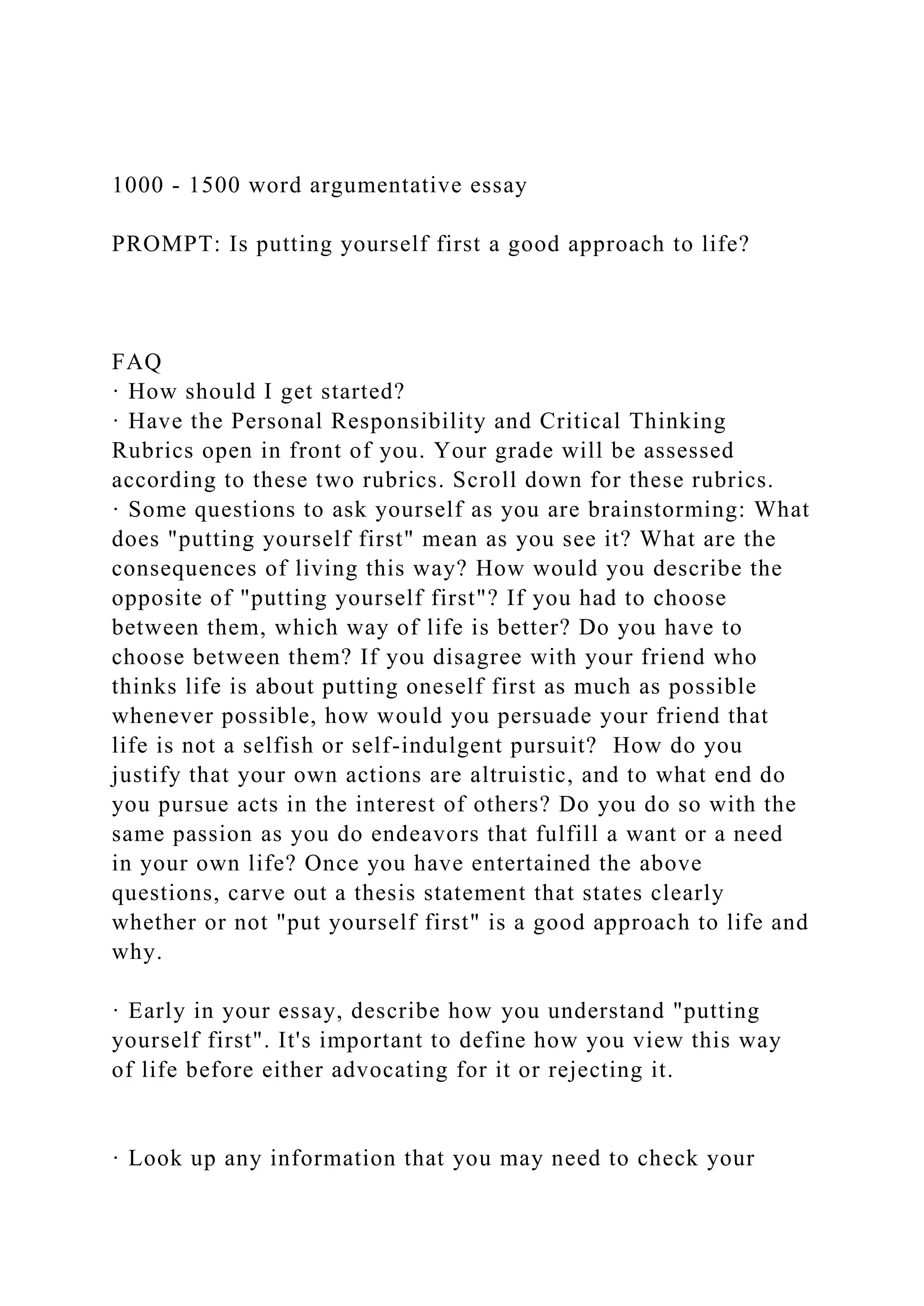 1000 - 1500 word argumentative essay PROMPT Is putting yourse.docx