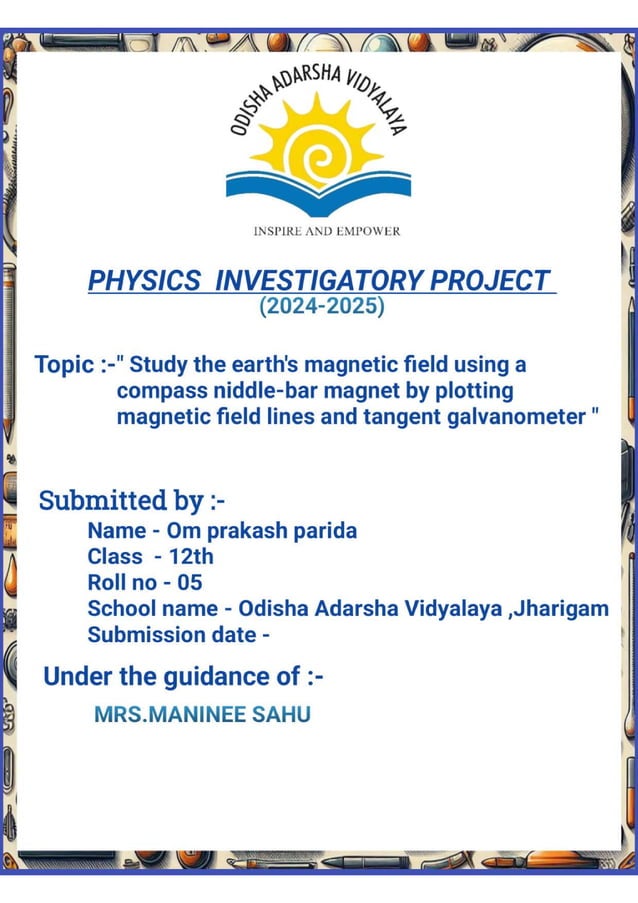 To study Earth’s magnetic field using a compass, natal bar magnet wire ...