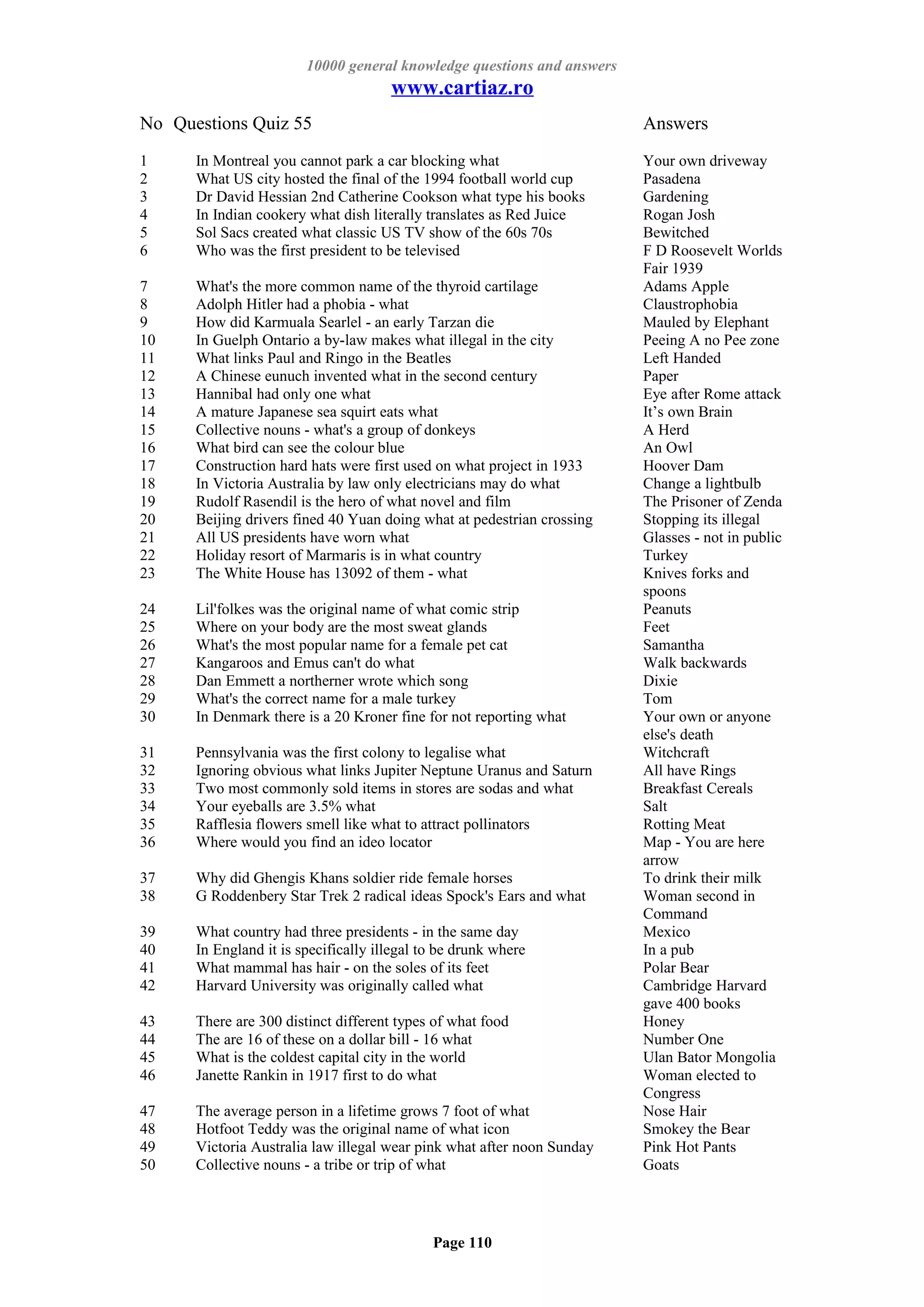 10000 general knowledge questions and answers | PDF