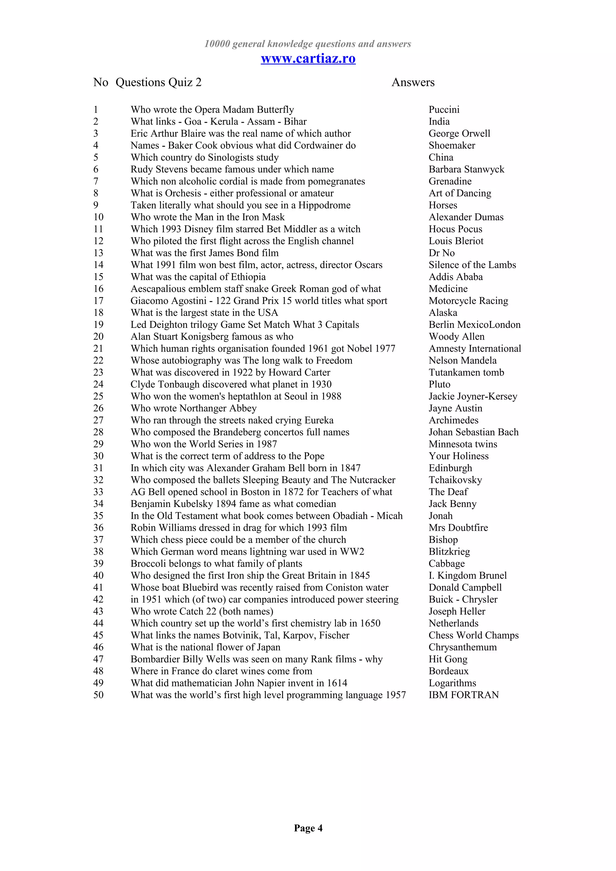 10000 general knowledge questions and answers | PDF