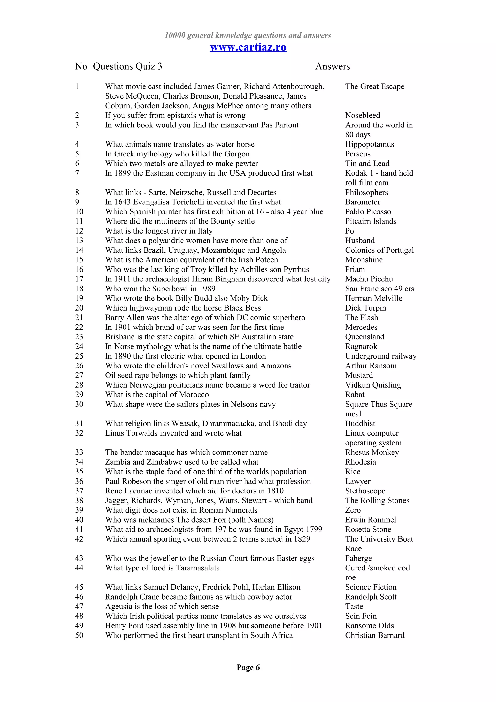 10000 general knowledge questions and answers | PDF