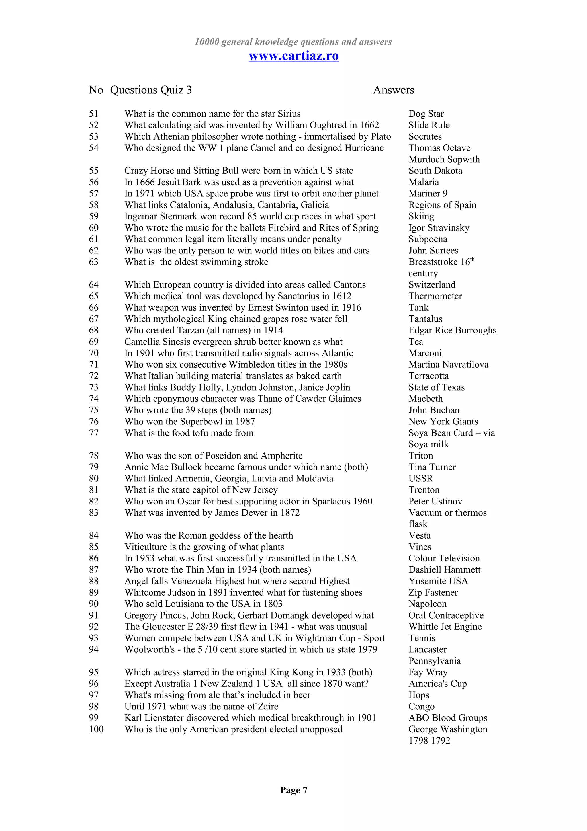 10000 general knowledge questions and answers | PDF