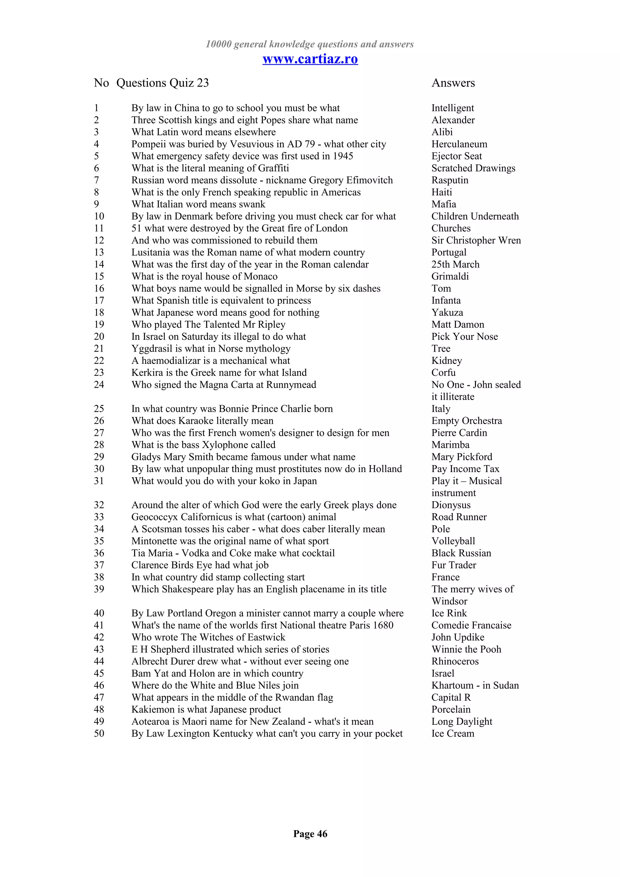 10000 general knowledge quiz questions & answers | PDF