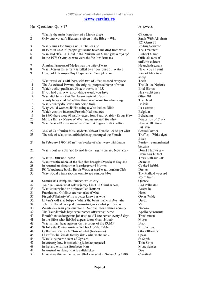 10000 general knowledge quiz questions & answers | PDF