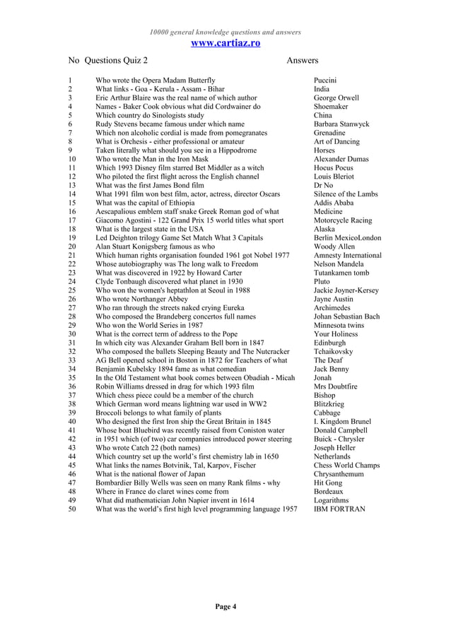10000 general knowledge quiz questions & answers | PDF