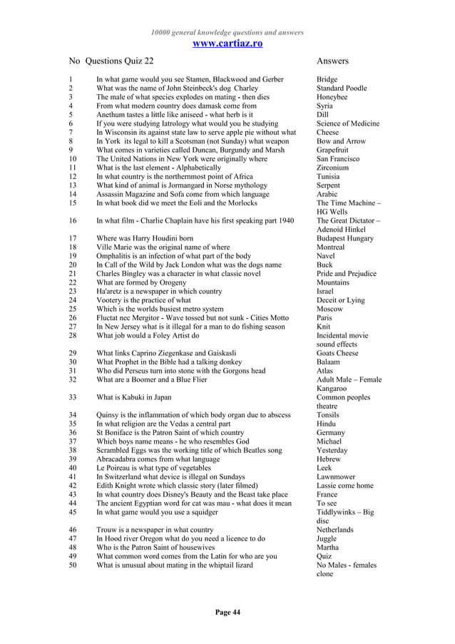10000 general knowledge quiz questions & answers | PDF