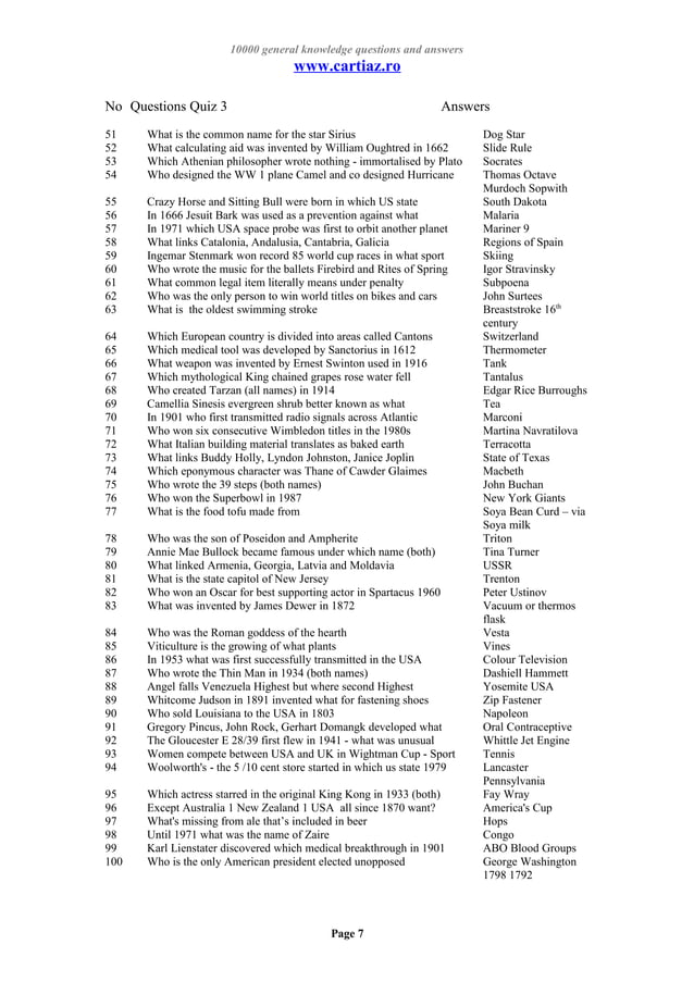 10000 General Knowledge Quiz Questions Answers PDF 10000 General Knowledge Quiz Questions Answers PDF