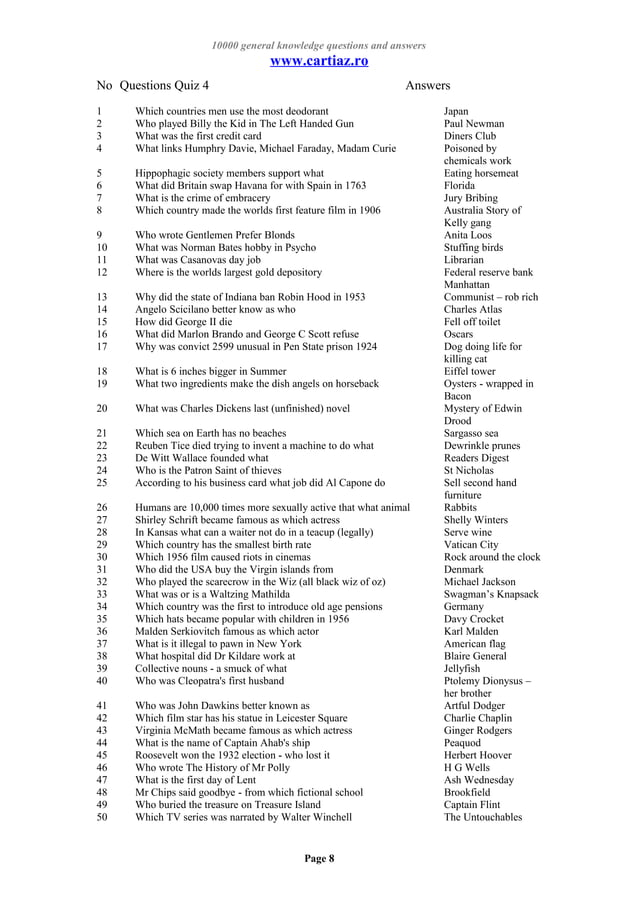 10000 general knowledge quiz questions & answers | PDF