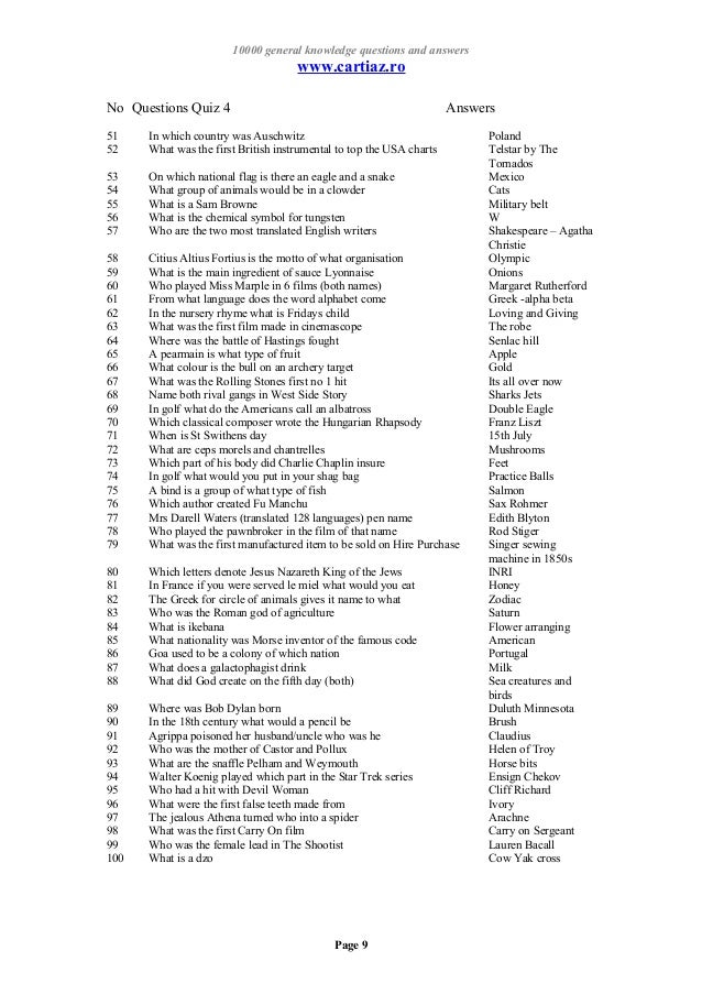 10000 General Knowledge Quiz Questions Answers 10000 General Knowledge Quiz Questions Answers