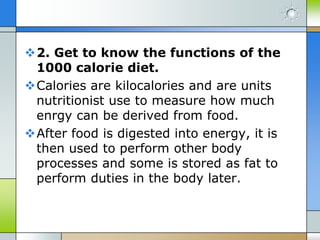 1000 calorie diet | PPTX | Healthy Cooking and Eating | Food & Drink
