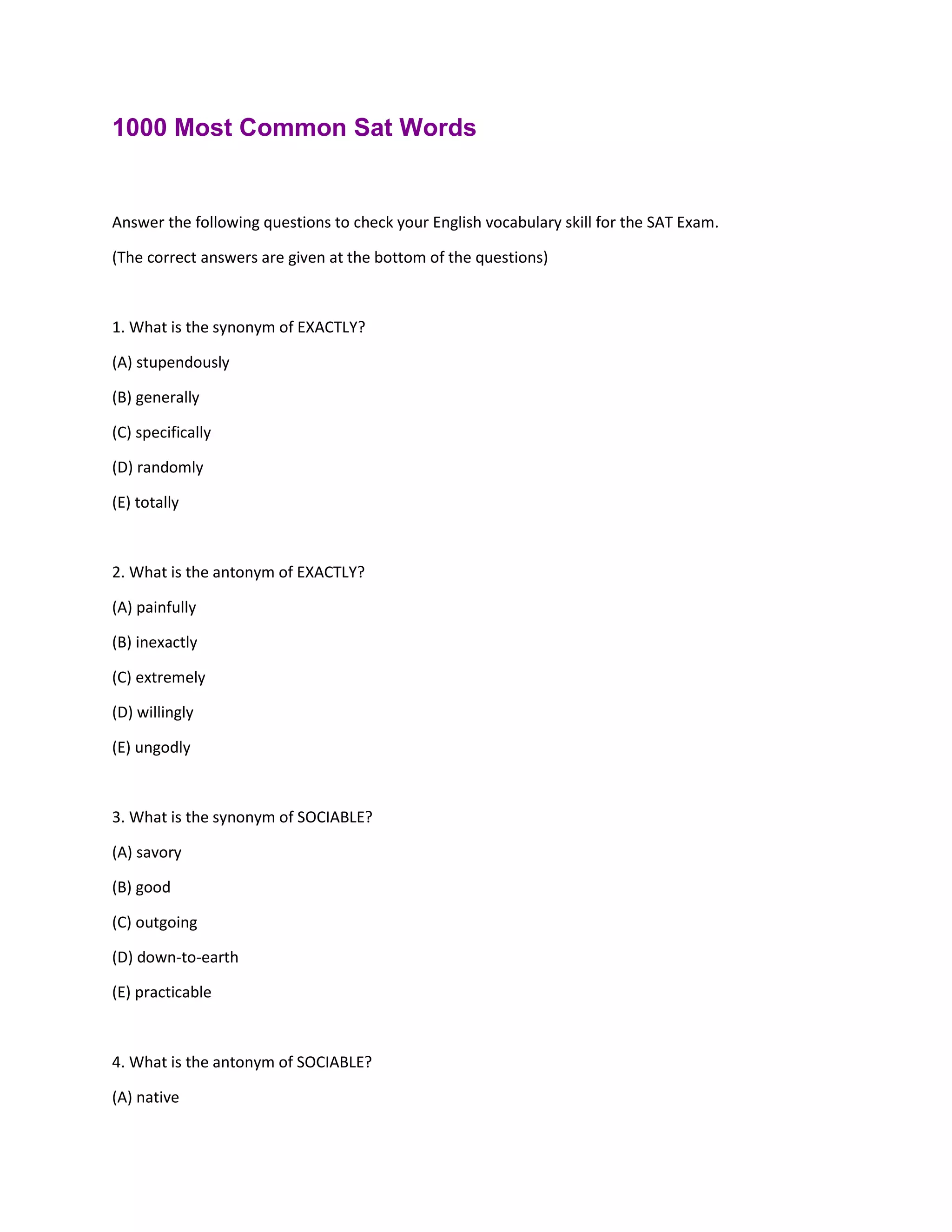 1000 Most Common Sat Words | PDF