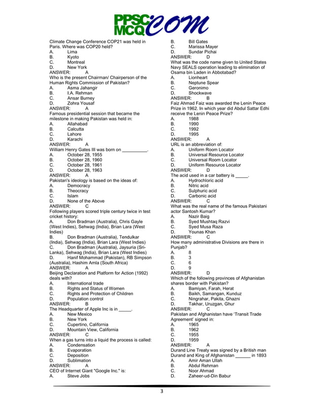 1000 most wanted ppsc fppsc mcq | PDF