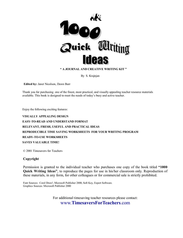 1000 quick writing ideas | PDF