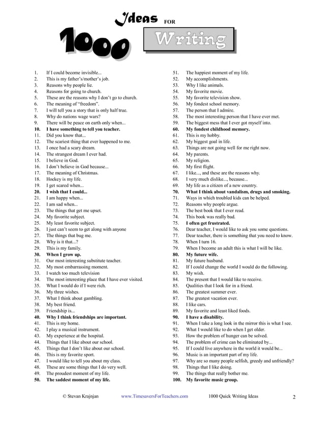 1000 quick writing ideas | PDF