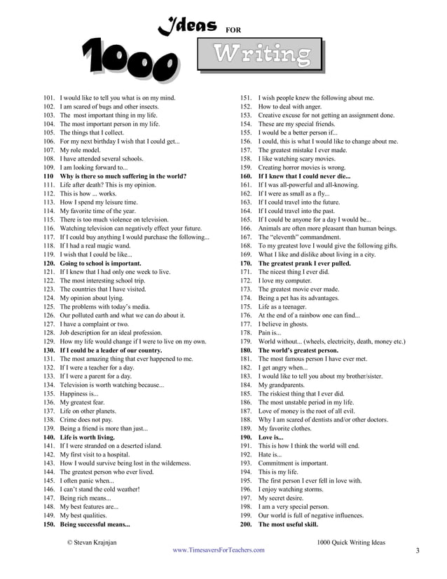 1000 quick writing ideas | PDF