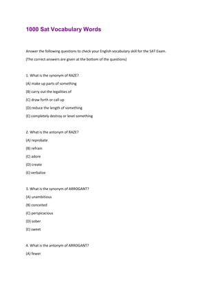 1000 Sat Vocabulary Words | PDF