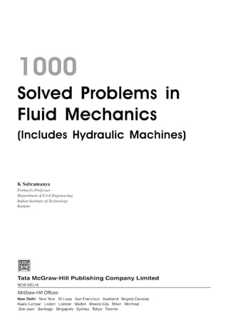 1000 solved problems in fluid mechanics (includes hydraulic machines) | PDF