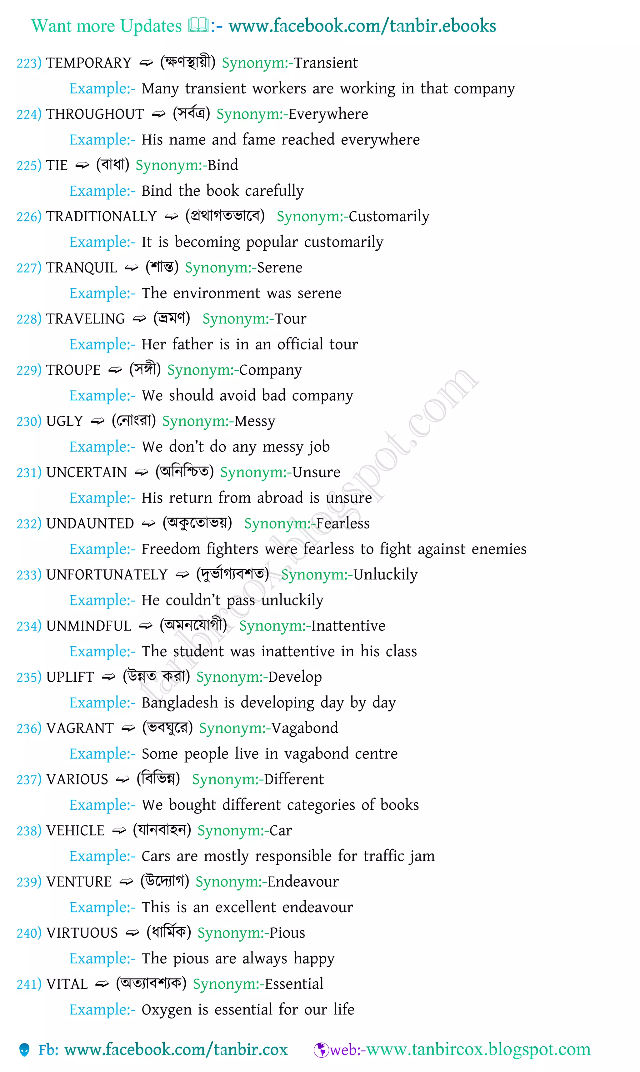 Vocabulary with bengali meanings,1000-synonyms & antonyms | PDF