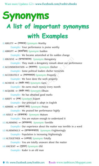 Vocabulary with bengali meanings,1000-synonyms & antonyms | PDF