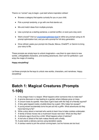 1000 Unique Prompts for Writing Children’s Storybooks | PDF