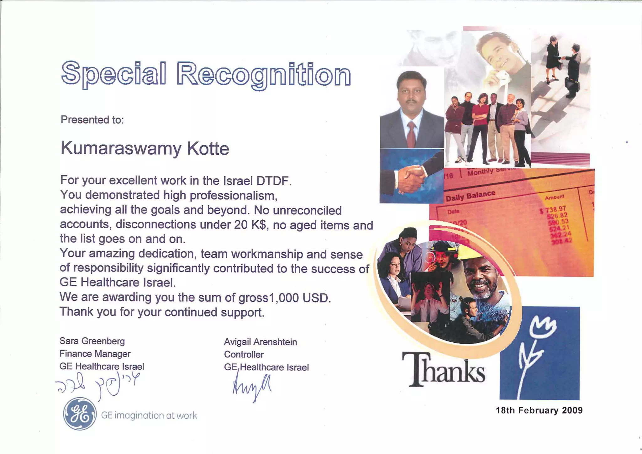 1000 usd award certificate from GE Healthcare | PDF