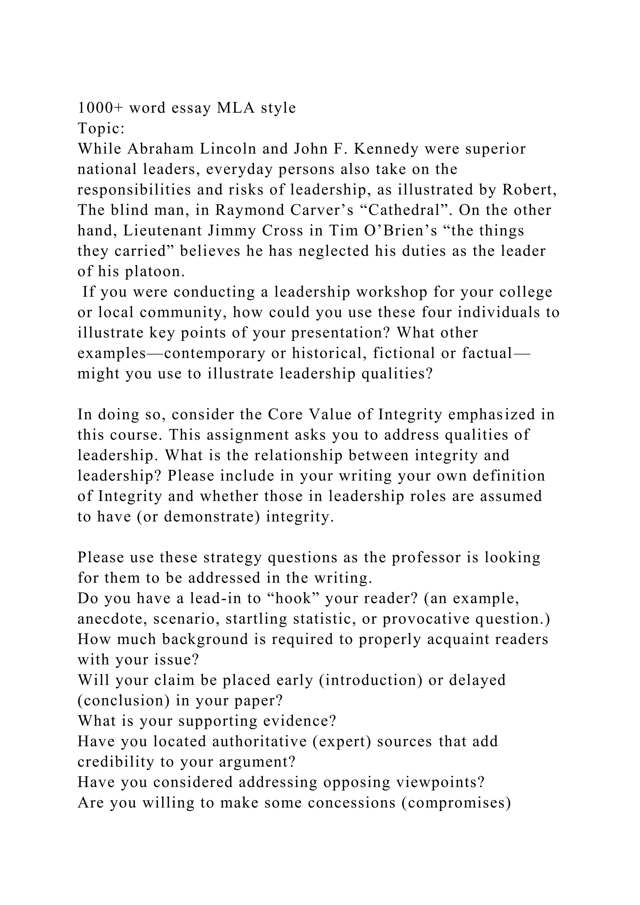 1000+ word essay MLA styleTopic While Abraham Lincoln and John .docx