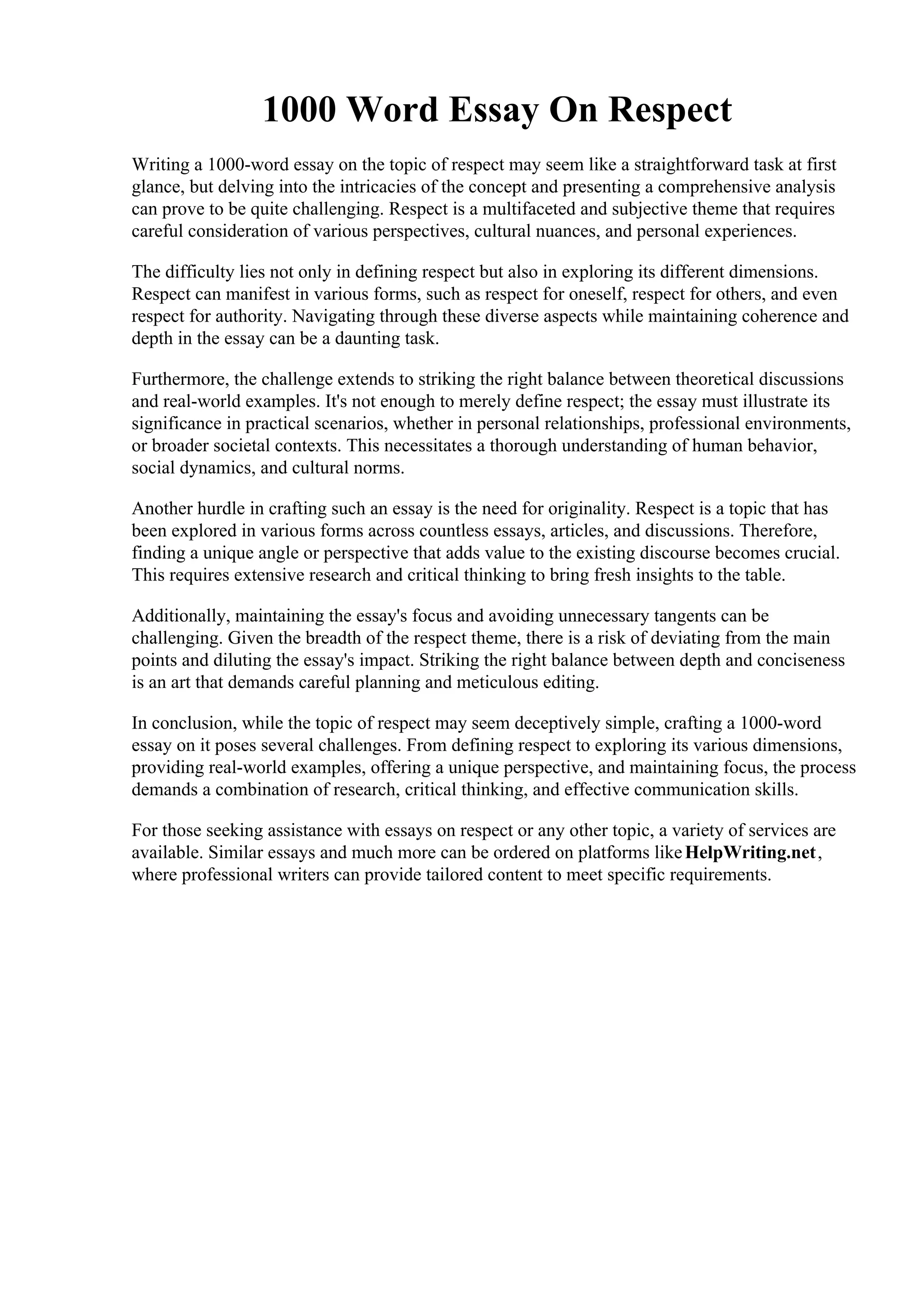 1000 Word Essay On Respect. 10 000 word essay on respect | PDF