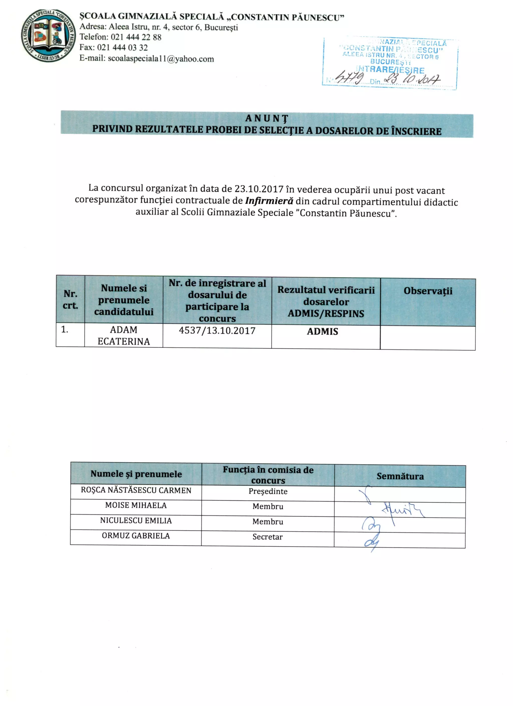 Rezultate inscriere infirmiera | PDF