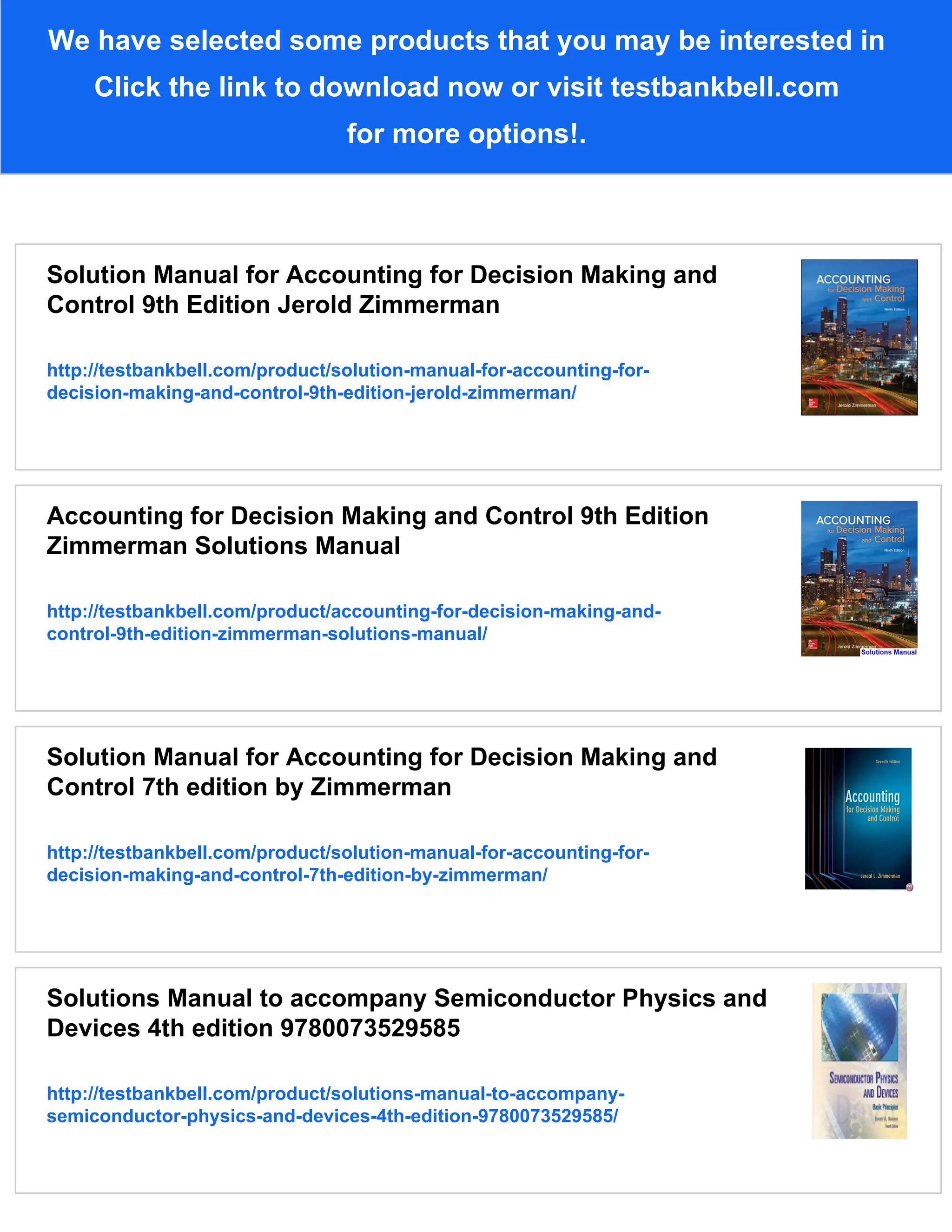 Solution Manual For Accounting for Decision Making and Control, 7e Jerold L. Zimmerman | PDF