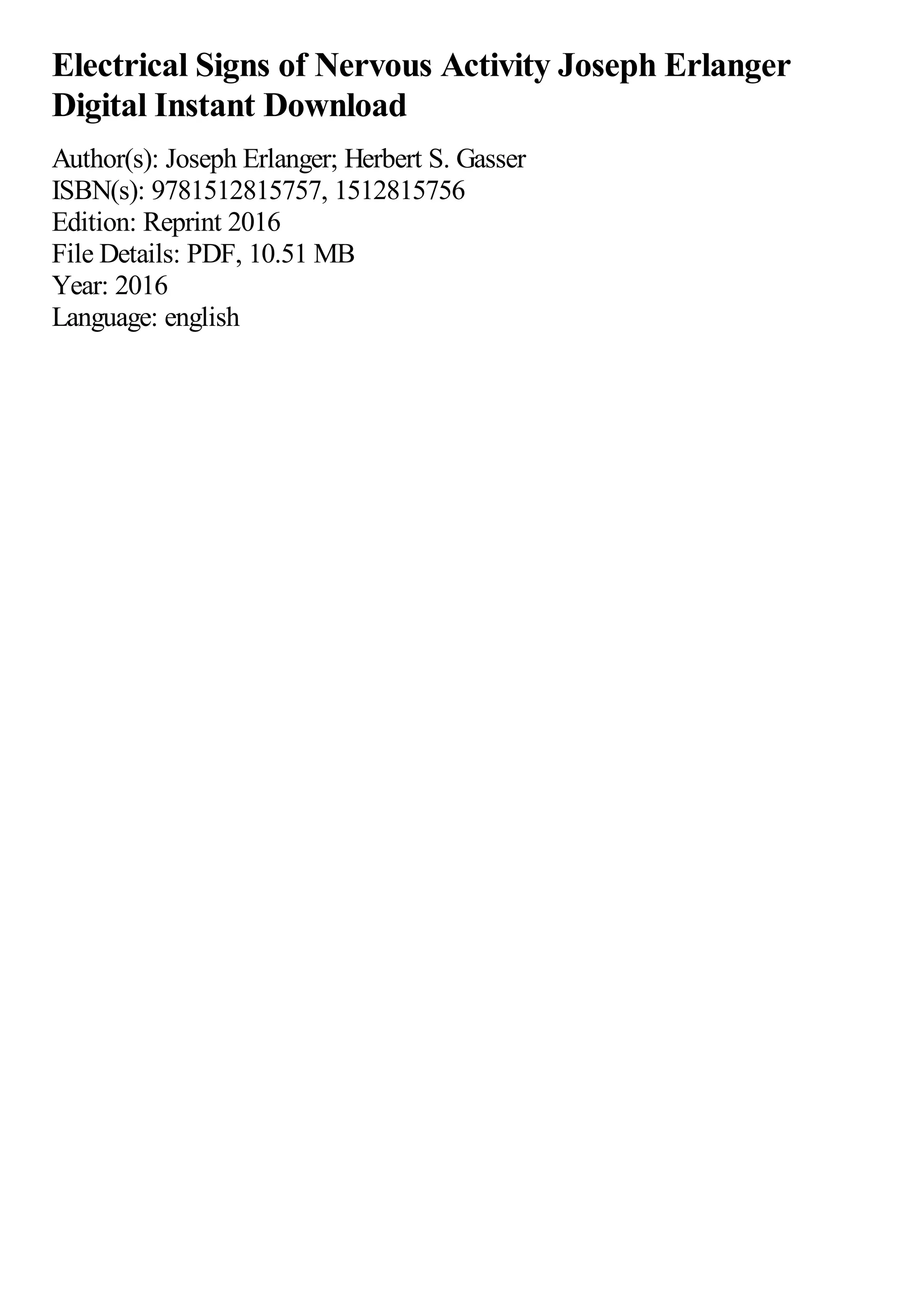 Electrical Signs of Nervous Activity Joseph Erlanger | PDF