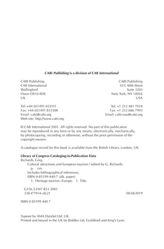 Cultural Attractions And European Tourism Cabi Publishing First Greg ...