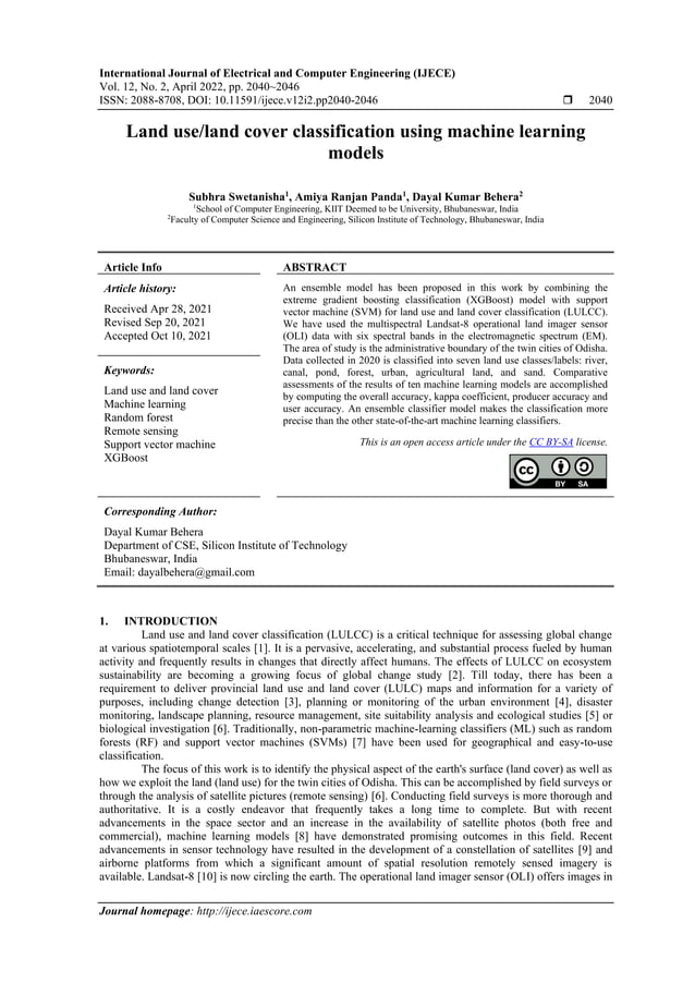 Land use/land cover classification using machine learning models | PDF