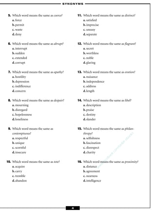 1001 vocabulary,synonyms ,antonyms & spelling questions | PDF
