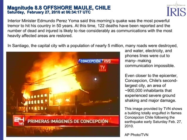 Magnitude 8.8 OFFSHORE MAULE, CHILE | PPT