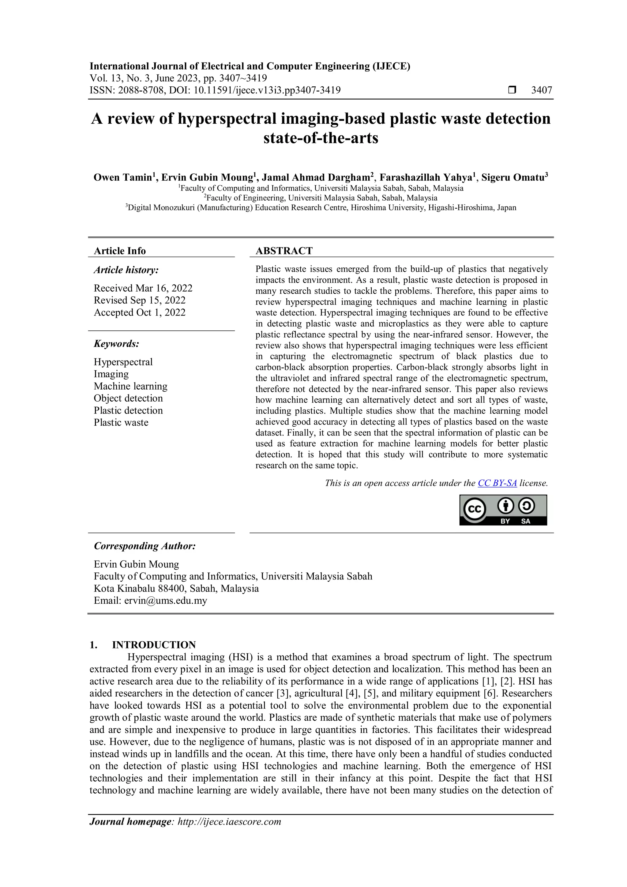 A review of hyperspectral imaging-based plastic waste detection state ...