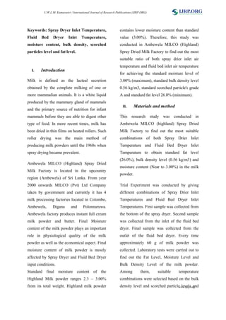 Identification of suitable spray dryer and fluid bed dryer temperature ...