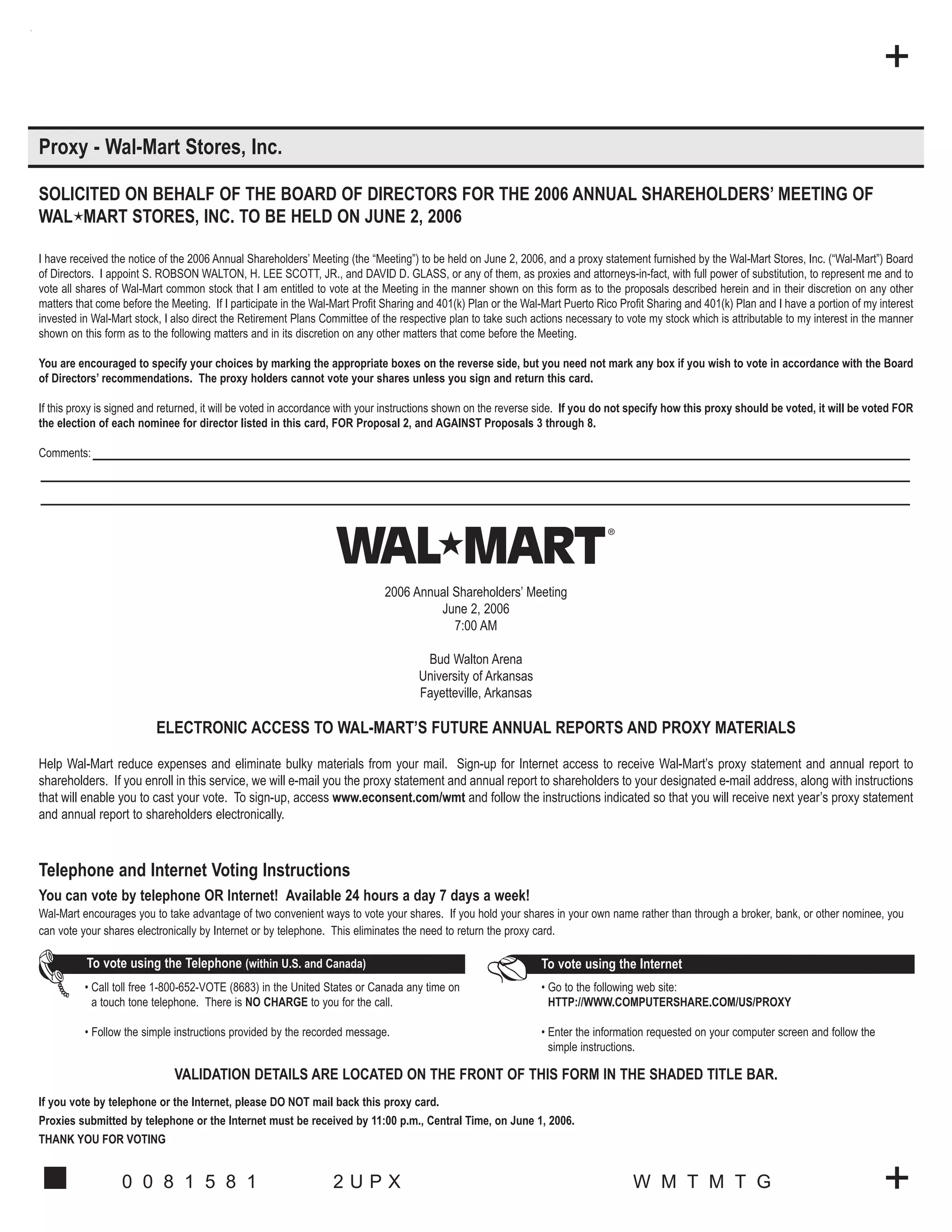 wal mart store 2006 Proxy Ballot | PDF