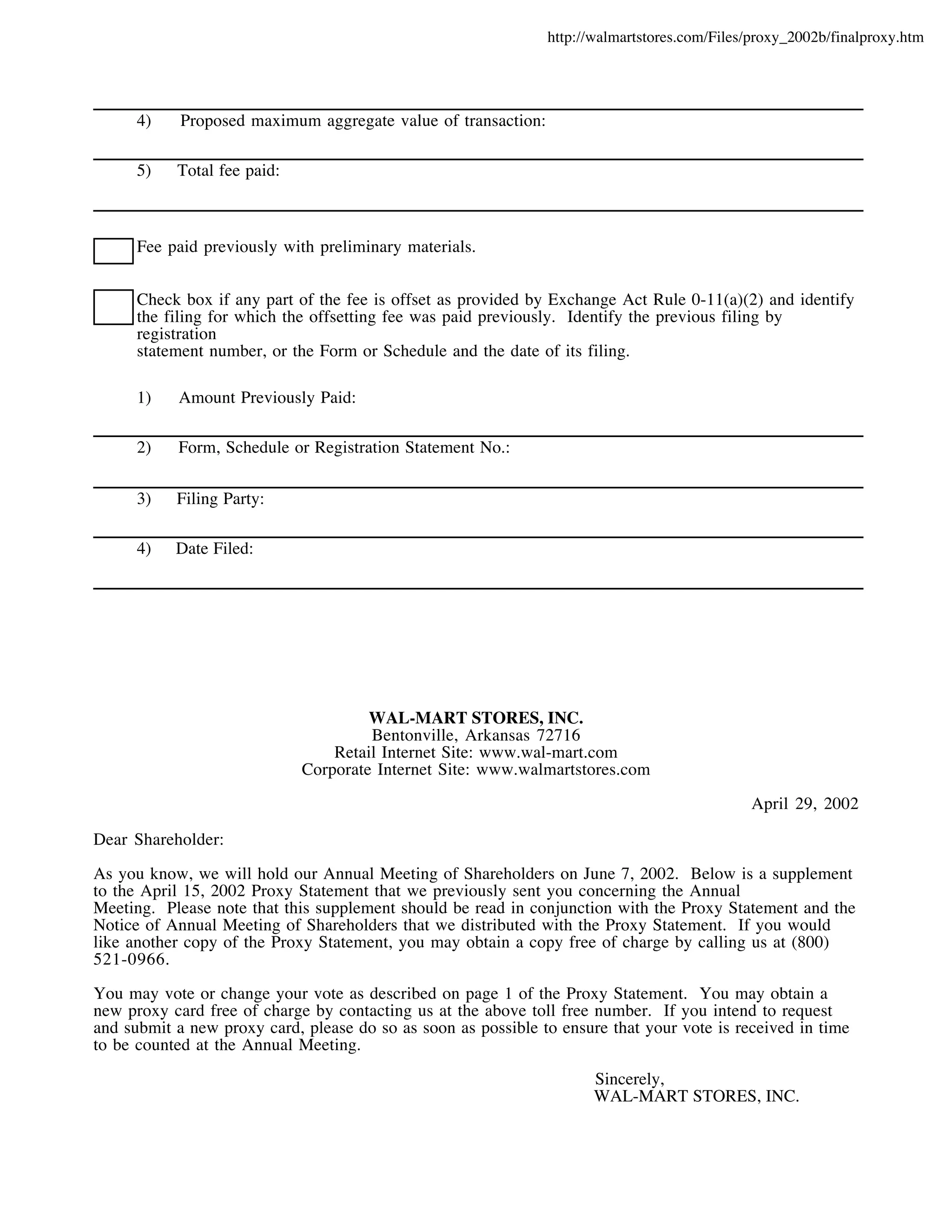 wal mart store2002Proxy Statemet Ammendment | PDF | Stocks and Bonds | Personal Investing