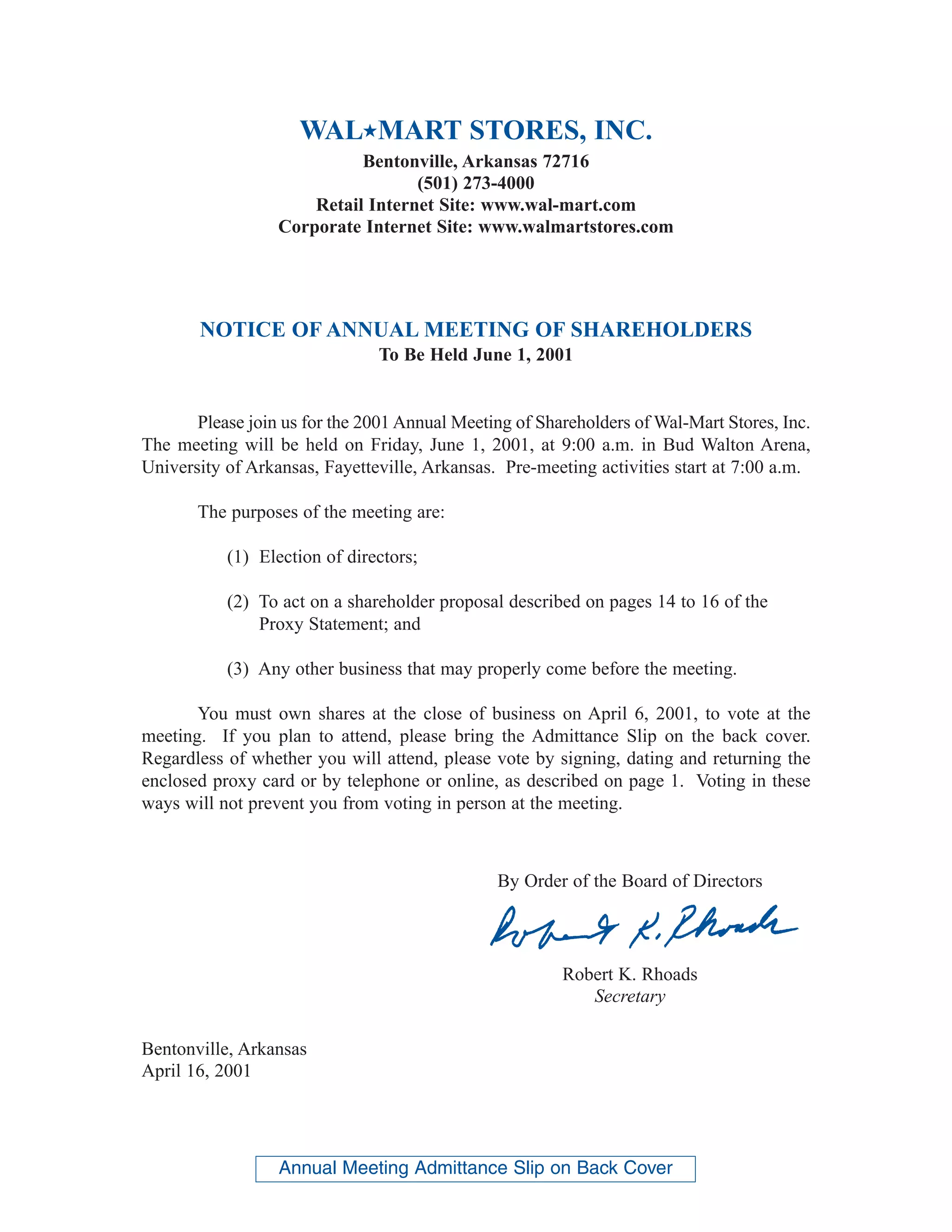 wal mart store 2001Proxy Statement | PDF