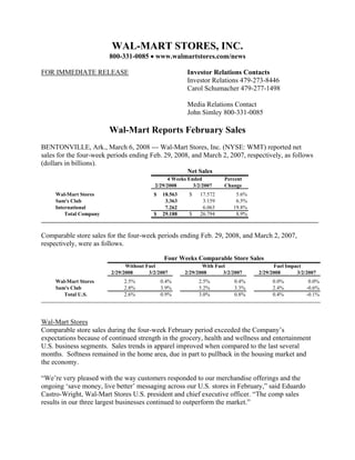 Wal Mart Store Financial ResultsFebruary 03/07/08 | PDF