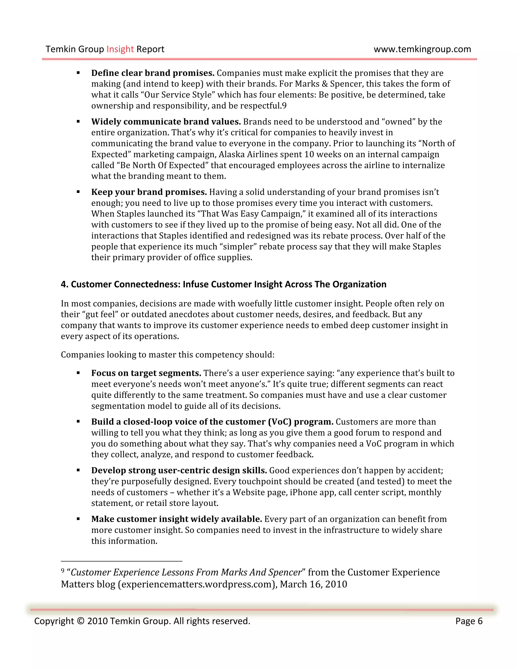 Temkin Group: The Four Customer Experience Core Competencies | PDF