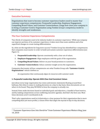Temkin Group: The Four Customer Experience Core Competencies | PDF
