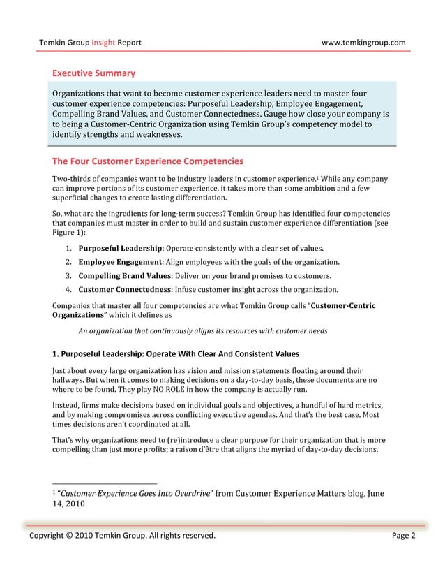Temkin Group: The Four Customer Experience Core Competencies | PDF ...