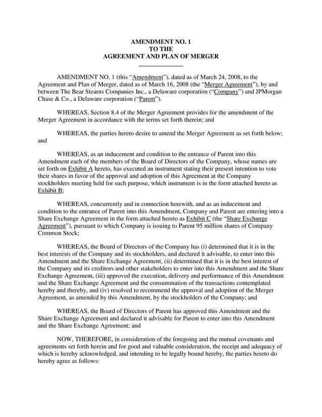 JPMorgan Chase Merger Agreement Amended 3-24-08 | PDF