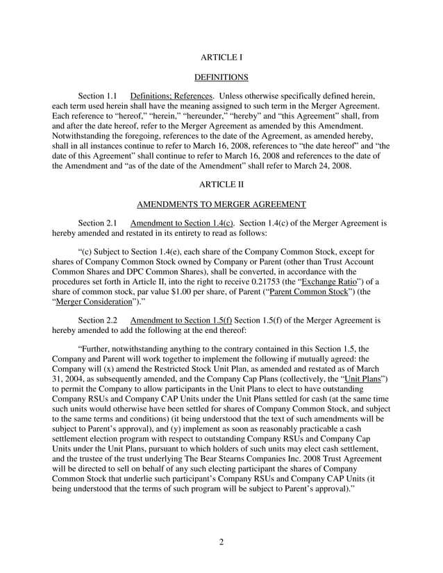 JPMorgan Chase Merger Agreement Amended 3-24-08 | PDF
