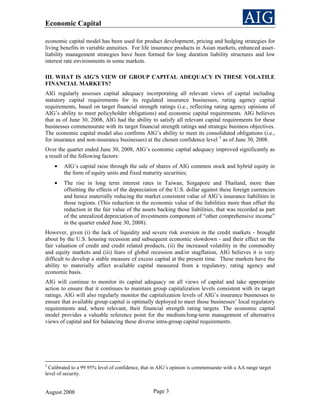 AIG Second Quarter 2008 Economic Capital - August 2008 Update | PDF