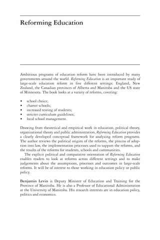 Reforming Education From Origins To Outcomes Educational Change And ...