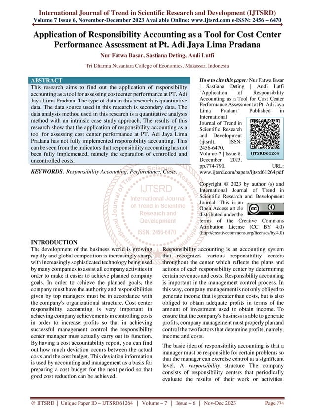 Application of Responsibility Accounting as a Tool for Cost Center ...