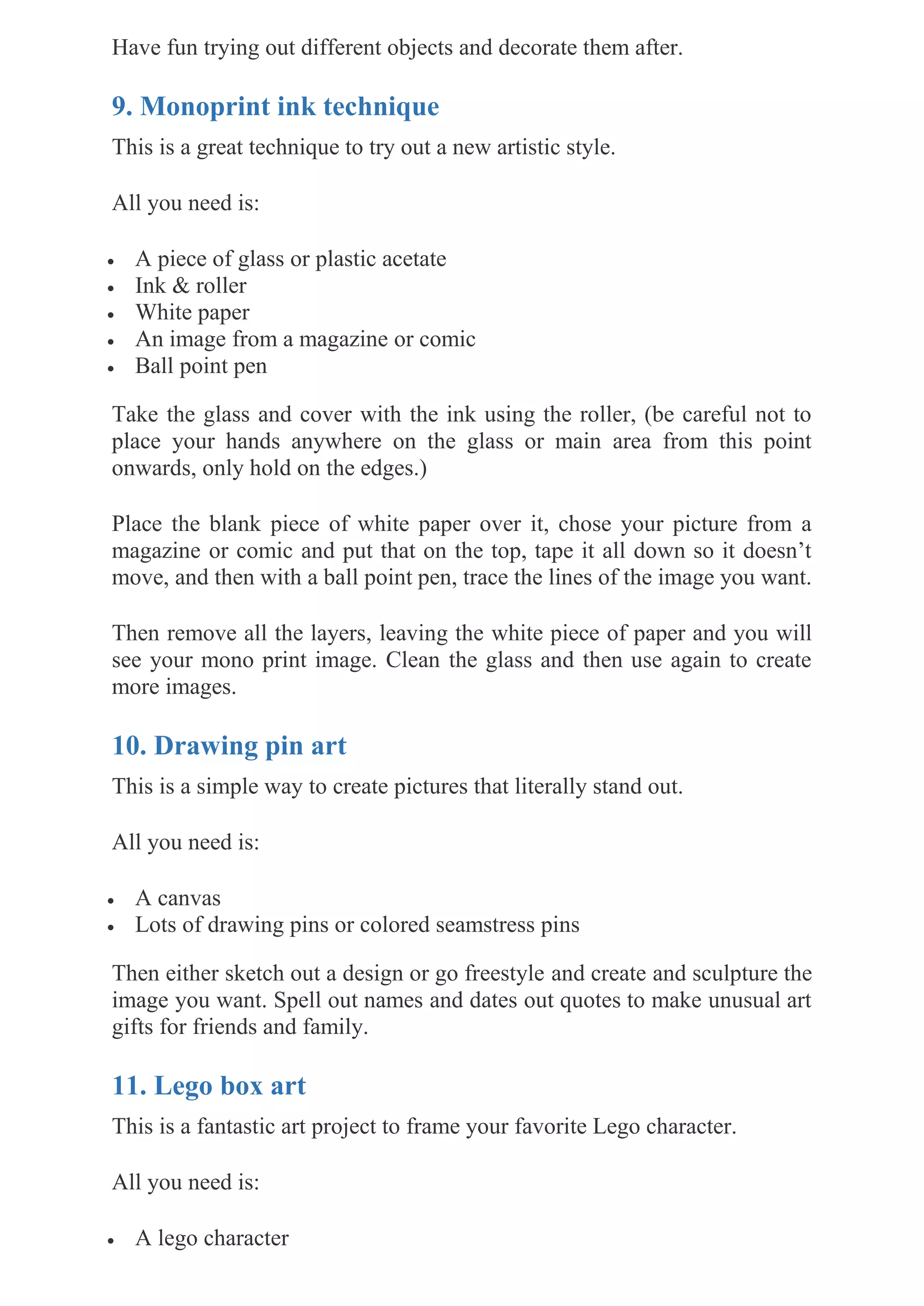 100+ Creative Personal Art Project Ideas | PDF