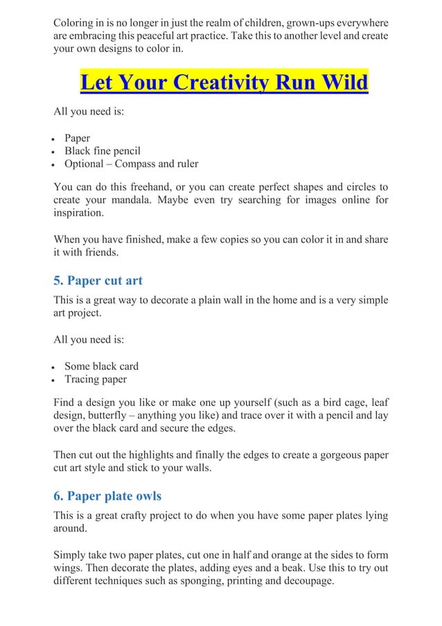 100+ Creative Personal Art Project Ideas | PDF